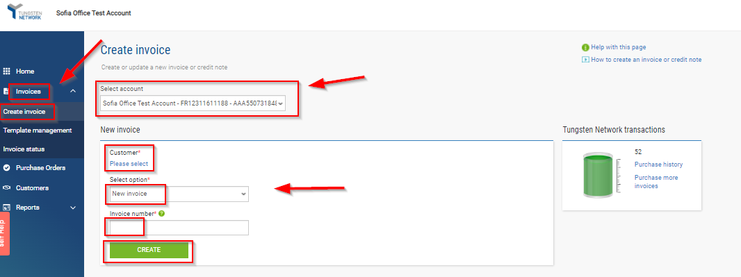 How to create an invoice/credit note on the portal?